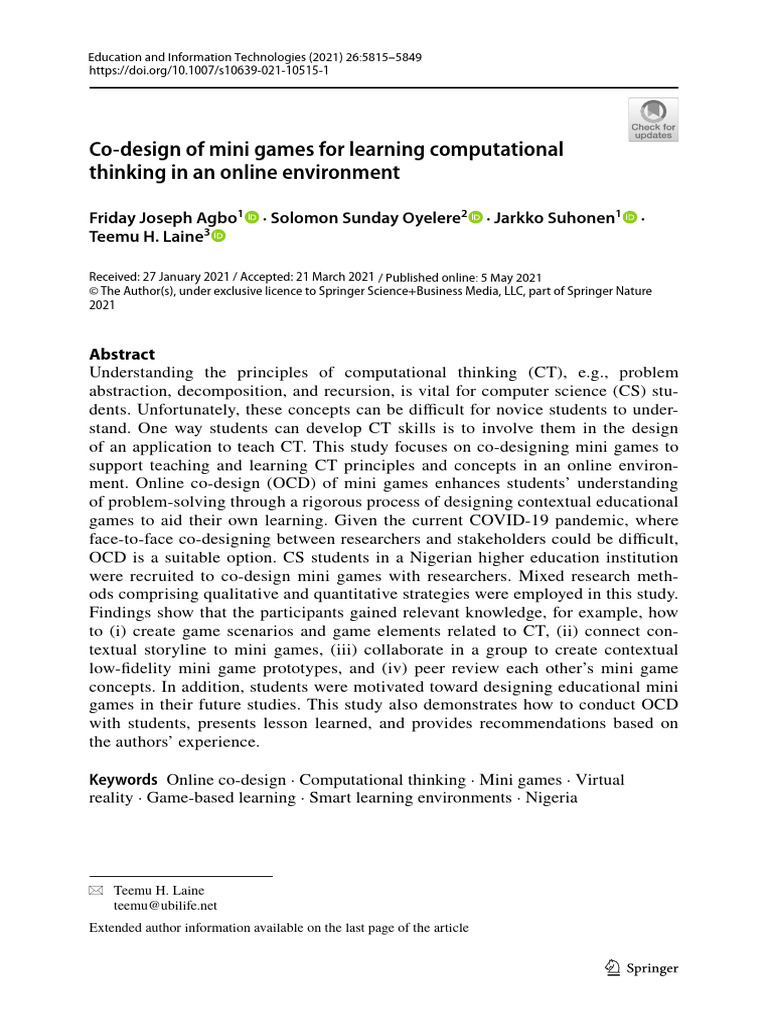 Co Design of Mini Games For Learning Computational | PDF
