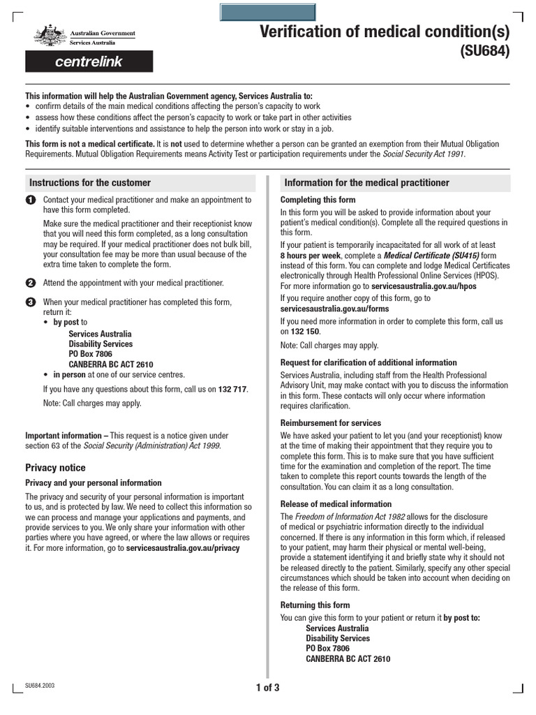 Medical Evidence Form Centrelink | PDF