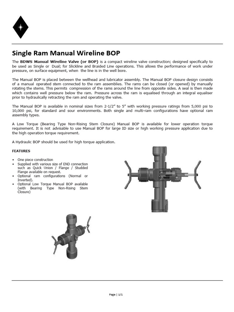 Single Ram Manual Wireline BOP | PDF