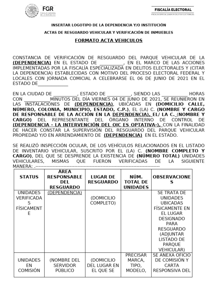 Acta Resguardo Vehículos 2020-2021 | PDF