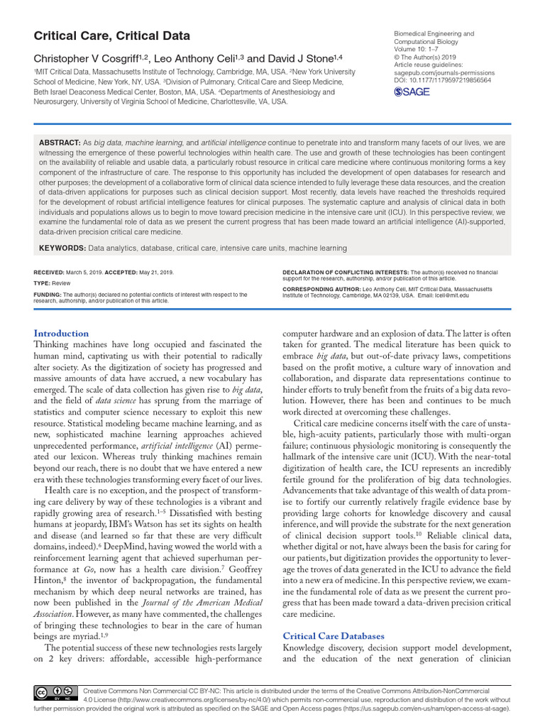 Critical Care, Critical Data | PDF | Electronic Health Record | Computers