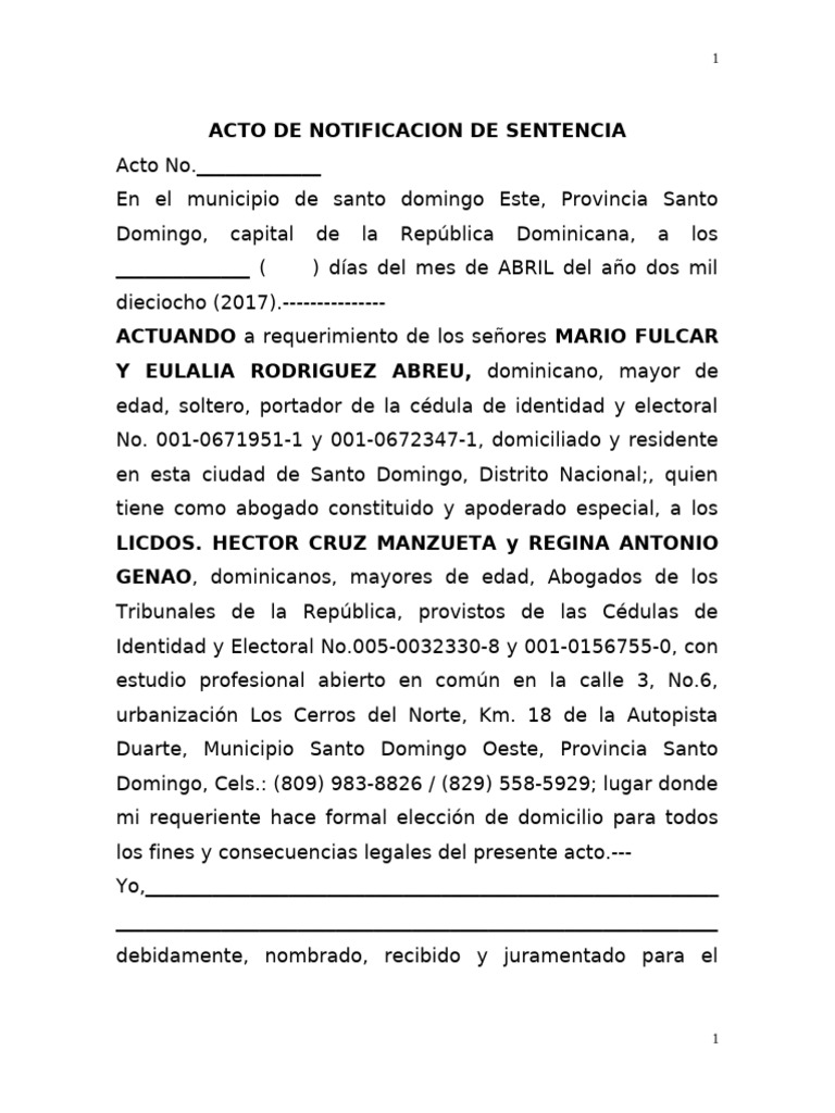 Acto de Notificacion de Sentencia | PDF Acto de Notificacion de Sentencia | PDF