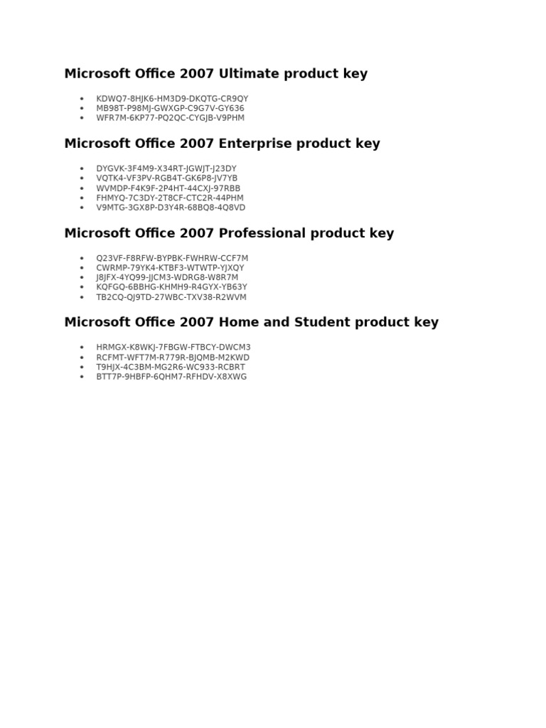 Microsoft Office 2007 Enterprise Product Key | PDF