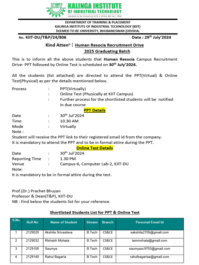 Human Resocia Recruitment Drive - PPT Is Scheduled On 30th July'2024 ...