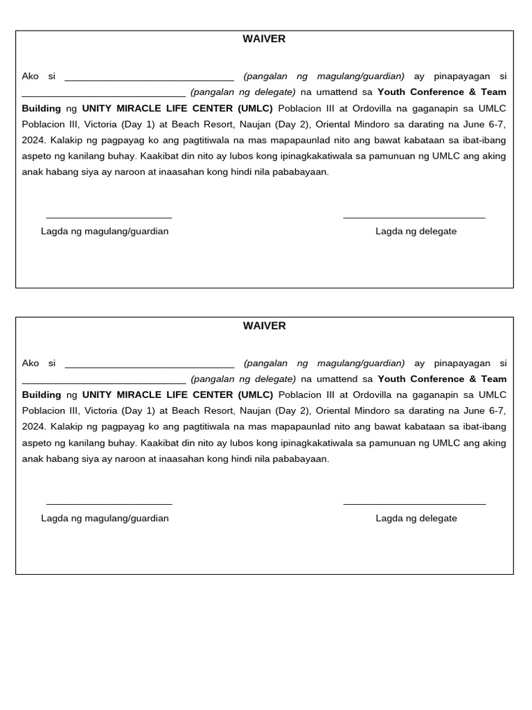 Waiver - Youthnited Day | PDF