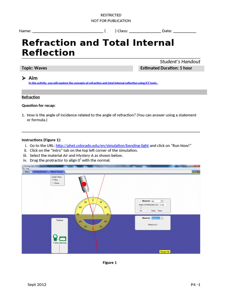 Refraction And Total Internal Reflection Pdf