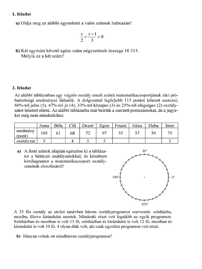 Év Végi Érettségi Feladatok | PDF