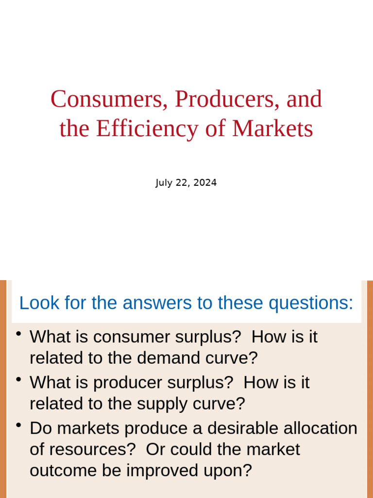 Consumers Producers and The Efficiency of Markets | PDF