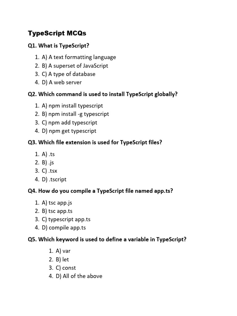 TypeScript Important MCQs | PDF
