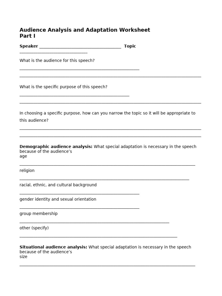 Audience Analysis and Adaptation Worksheet Part I Revised | PDF