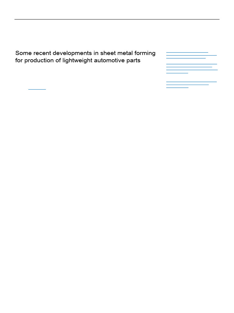 Some Recent Developments in Sheet Metal Forming Fo | PDF