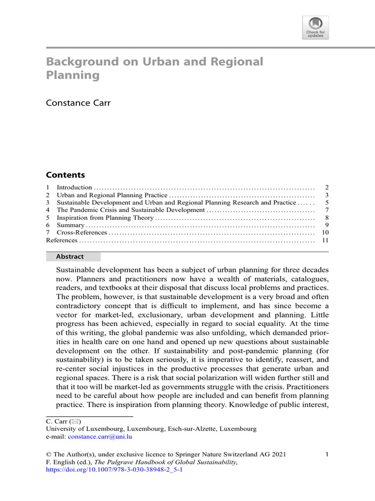 Background On Urban and Regional Planning: Constance Carr | PDF
