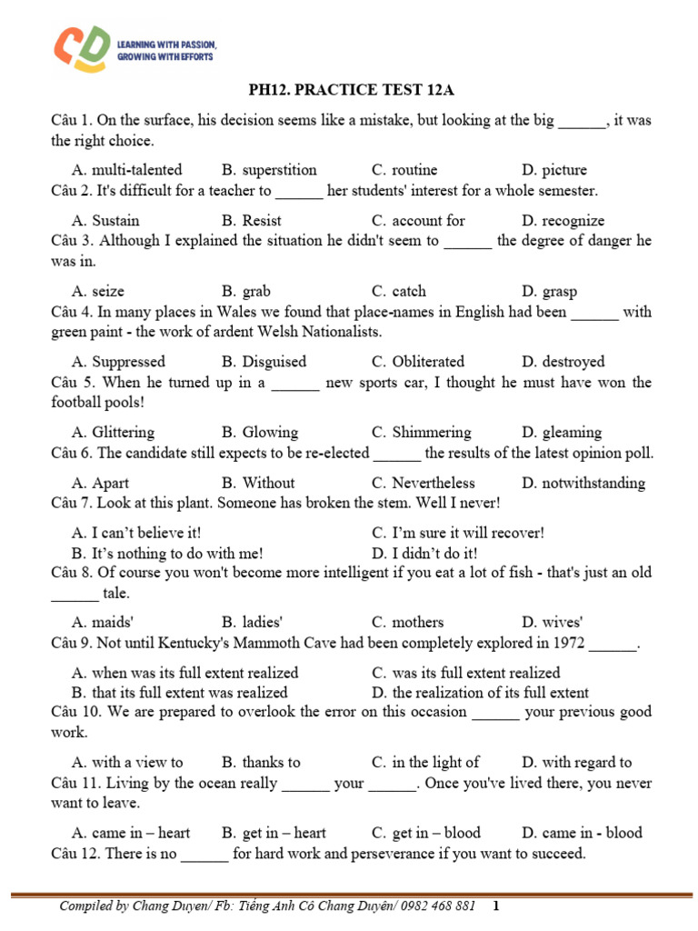 Practice Test 12a | PDF