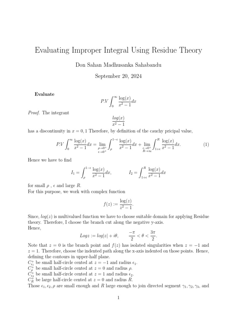 Example of Using Residuo Theorem For Evoluating Improper Integral | PDF | Complex Analysis ...