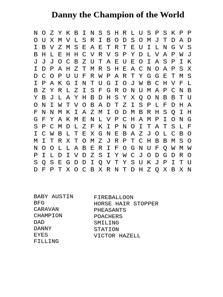 Danny The Champion of The World Wordsearch | PDF