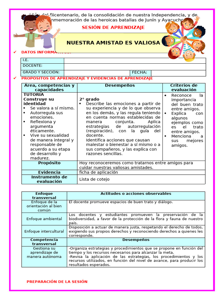 2º U6 s2 Sesion d5 Tutoria Nuestra Amistad Es Valiosa 998591174 | PDF