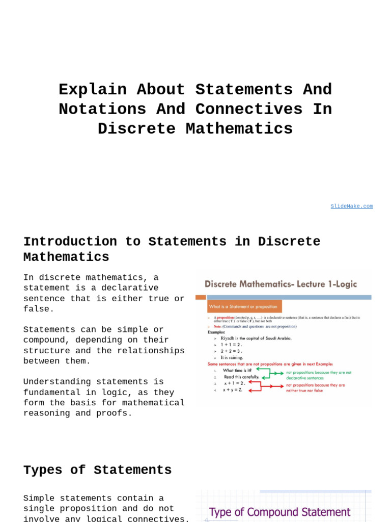 Explain About Statements and Notations and Connectives in Discrete ...
