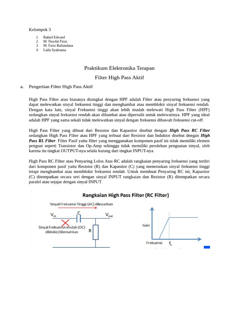 Kelompok 3 High Pass Filter Orde 1 Done | PDF