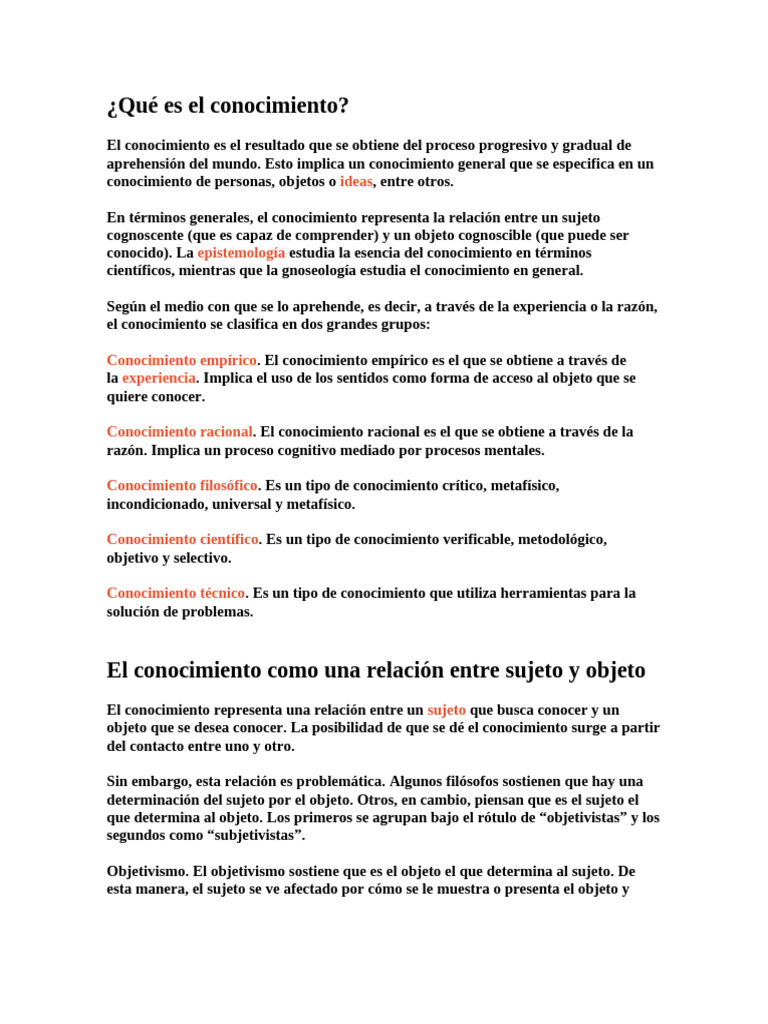 Definición y tipos de conocimiento | PDF | Conocimiento | Experiencia