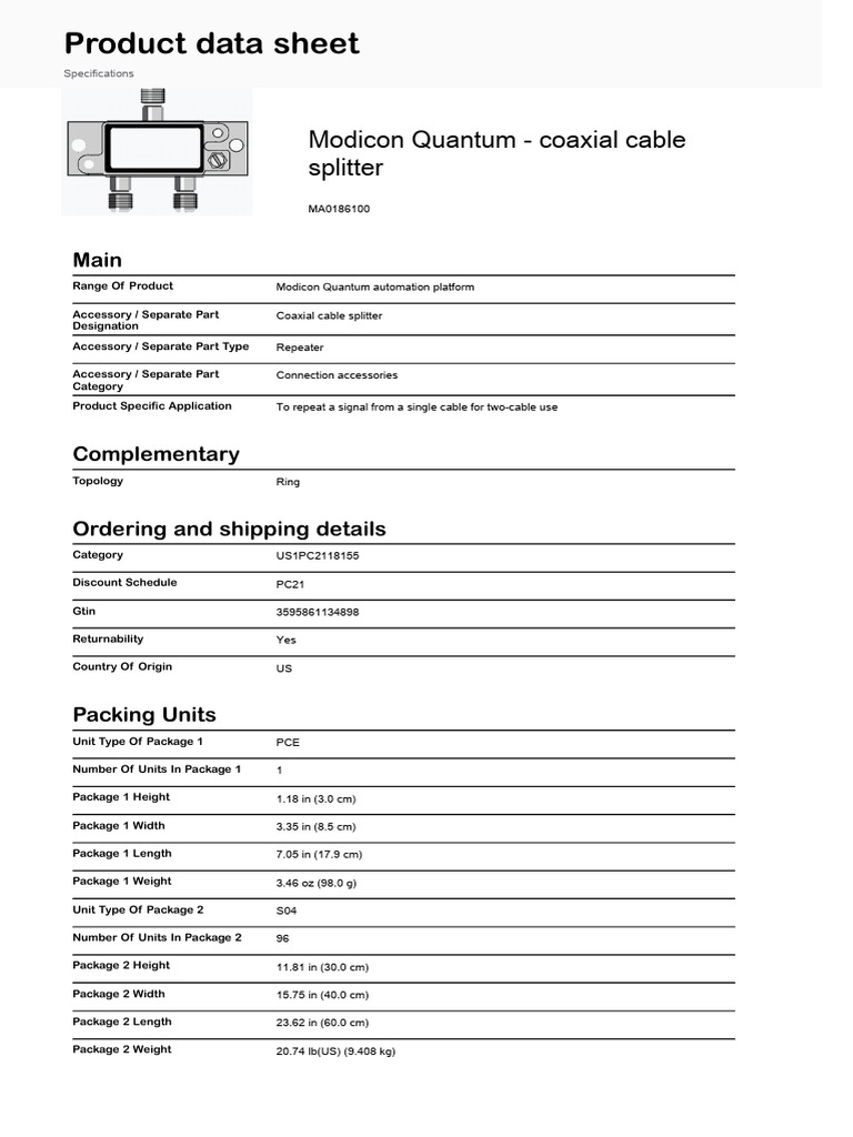 Schneider Electric - Modicon-Quantum-PAC - MA0186100 | PDF