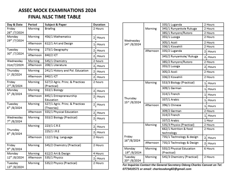 Final Assec Time Table-Nlsc 2024 | PDF