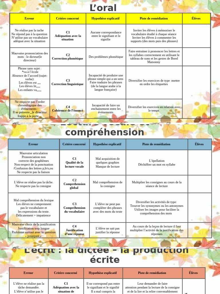 Diagnostic des erreurs en français | PDF | Nombre grammatical | Phrase