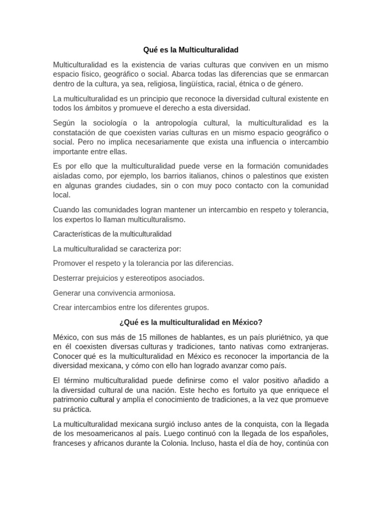 Qué es la Multiculturalidad | PDF