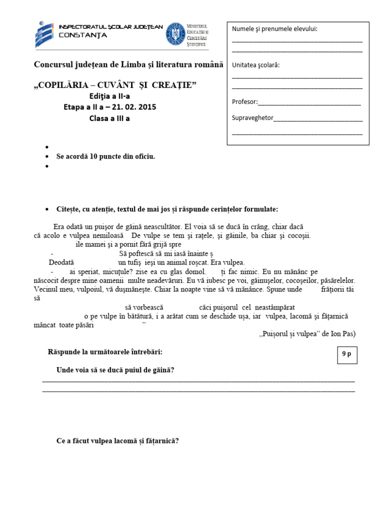 Subiect Cls. III Etapa II | PDF
