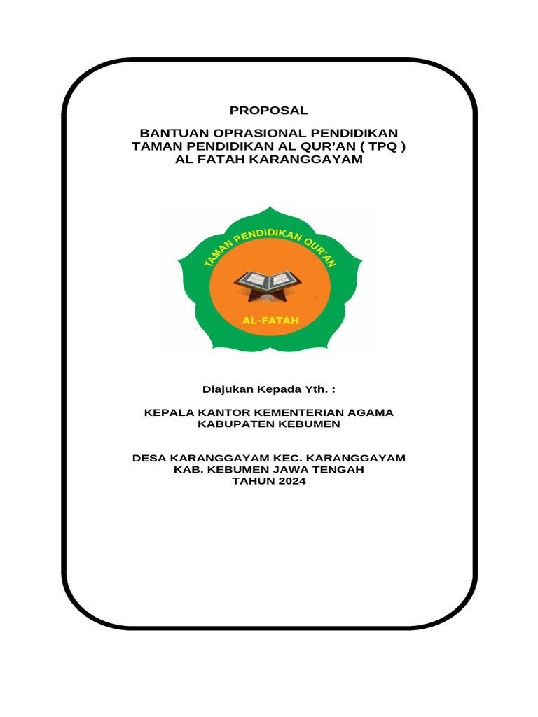TPQ Al Fatah Funding Proposal 2024 | PDF | Islamic Belief And Doctrine ...