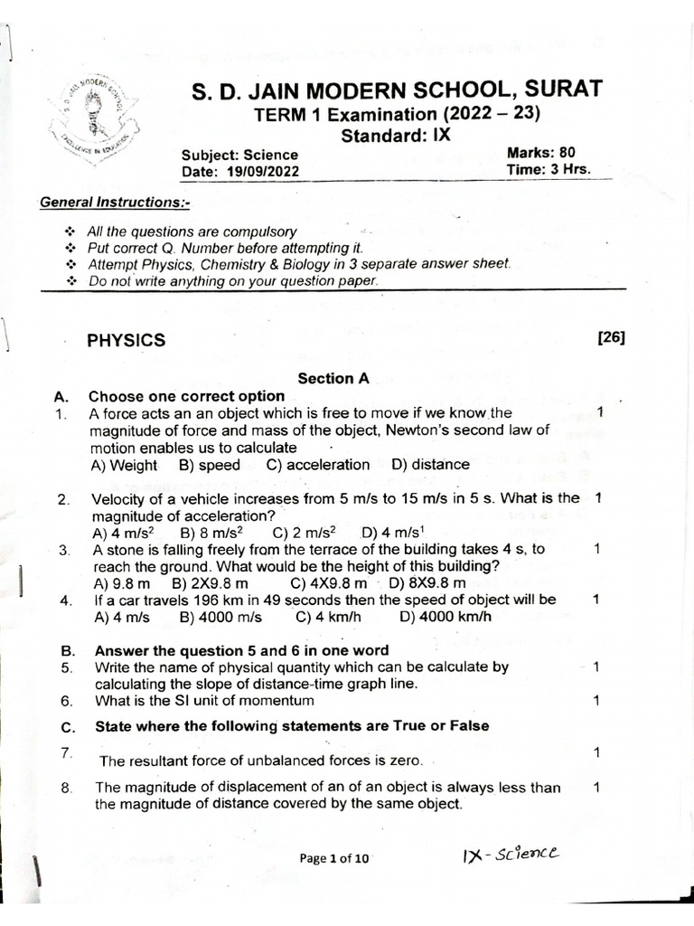 9th SD Science Term-I Sep-2022 | PDF