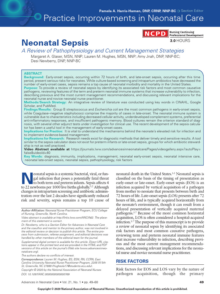 Neonatal Sepsis: Causes and Management | PDF | Immune System | Science ...