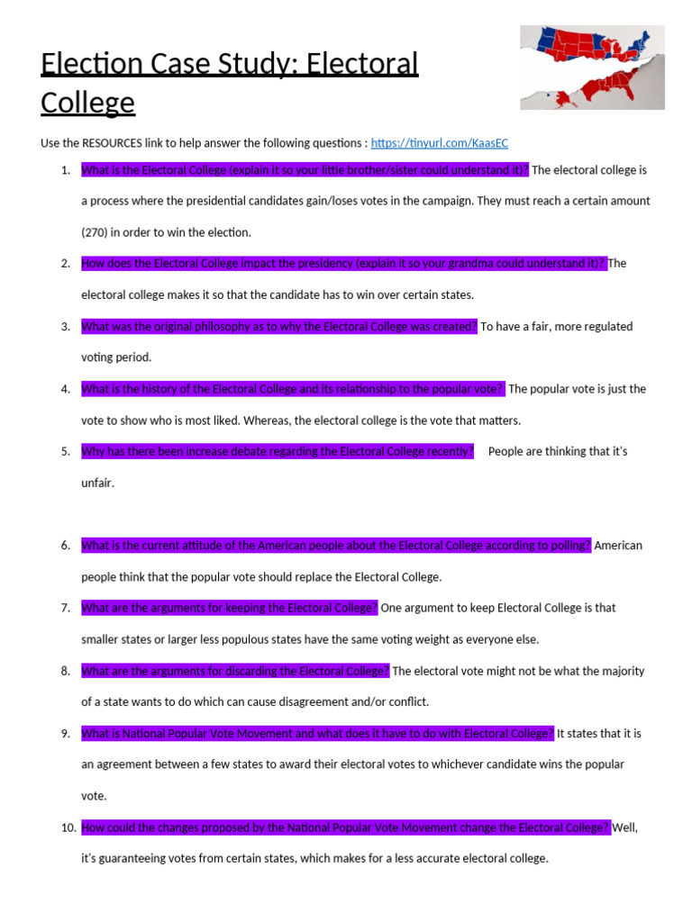 Election Case Study Electoral College Questions | PDF