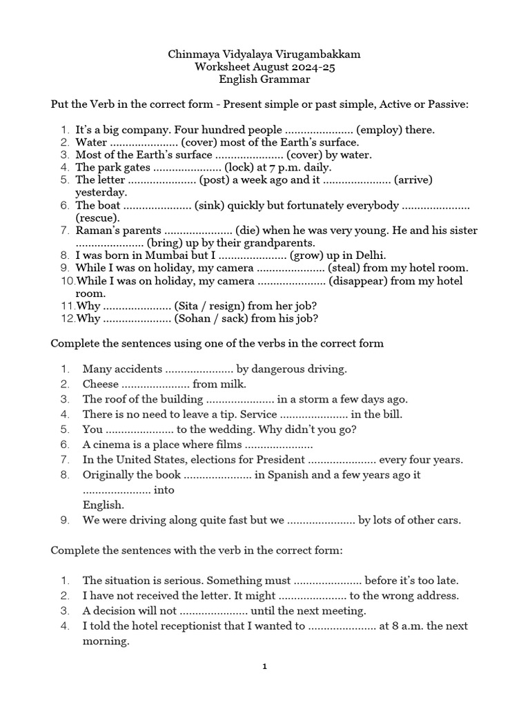 English Grammar Worksheet | PDF