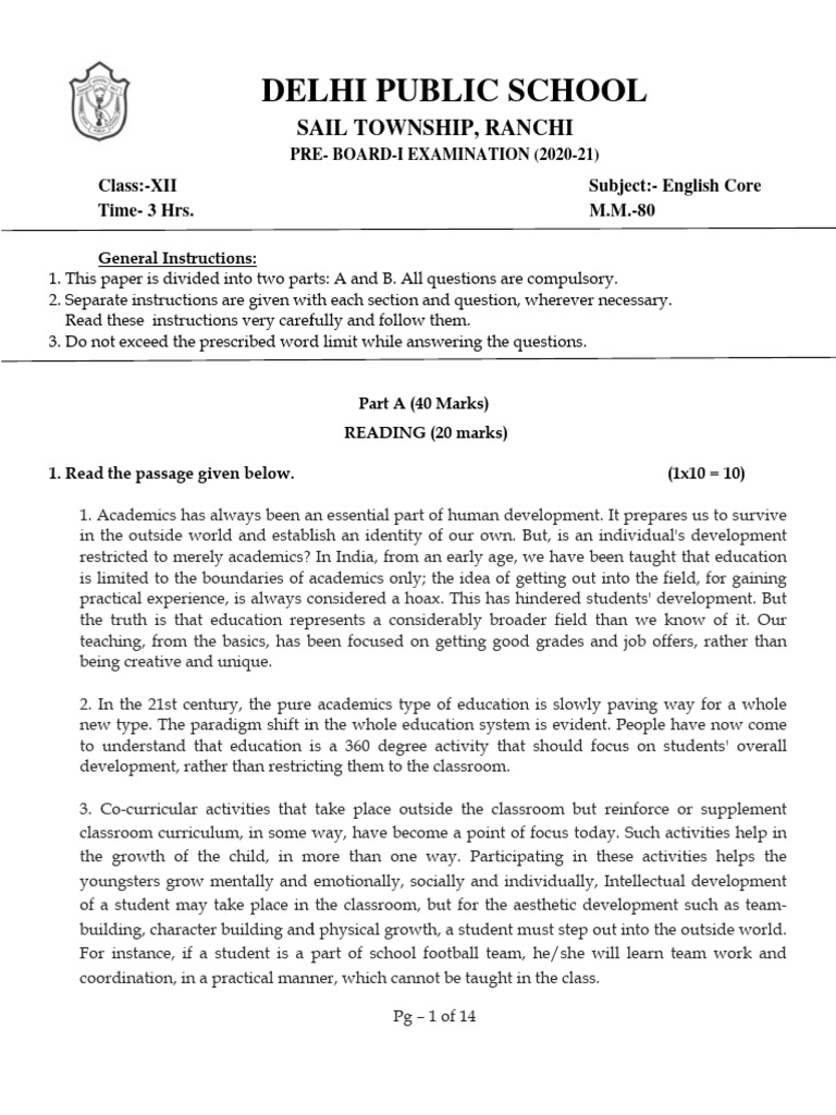 Class Xii Pre Board Question Paper | PDF