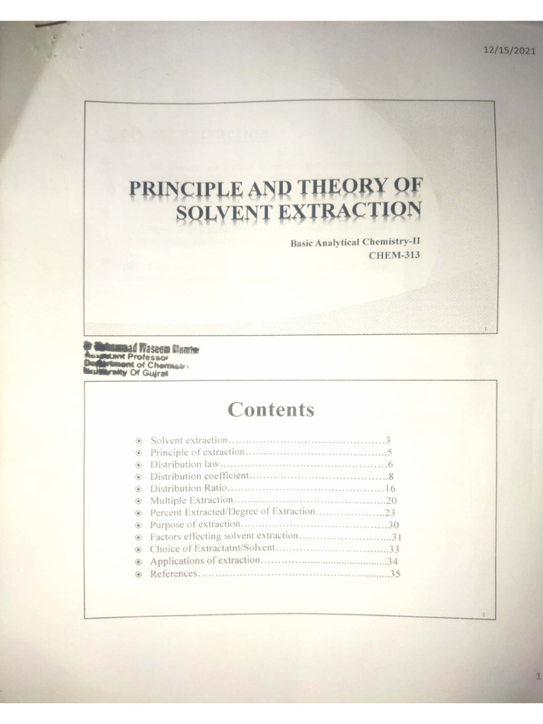 Principles of Solvent Extraction | PDF