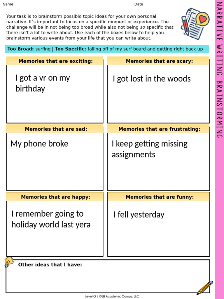 1 Narrative Writing Brainstorming Page | PDF