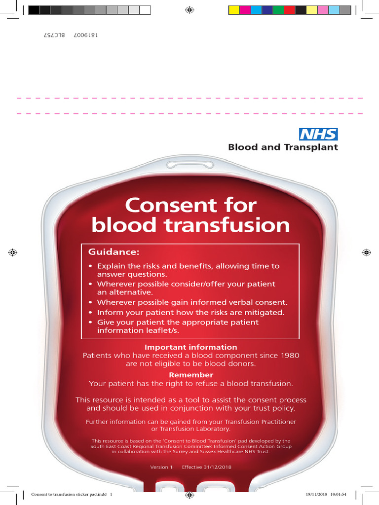 Consent To Transfusion Sticker Pad Artwork | PDF