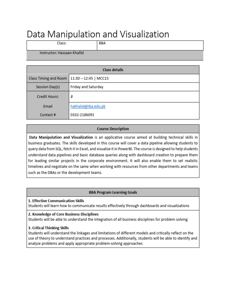 IBA - SYLLABUS - Data Manipulation and Visualization | PDF | Microsoft ... IBA - SYLLABUS - Data Manipulation and Visualization | PDF | Microsoft ...