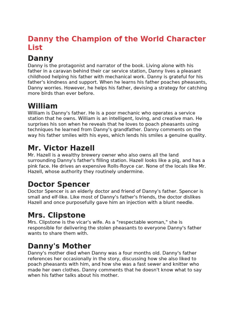 Danny the Champion of the World Character List | PDF