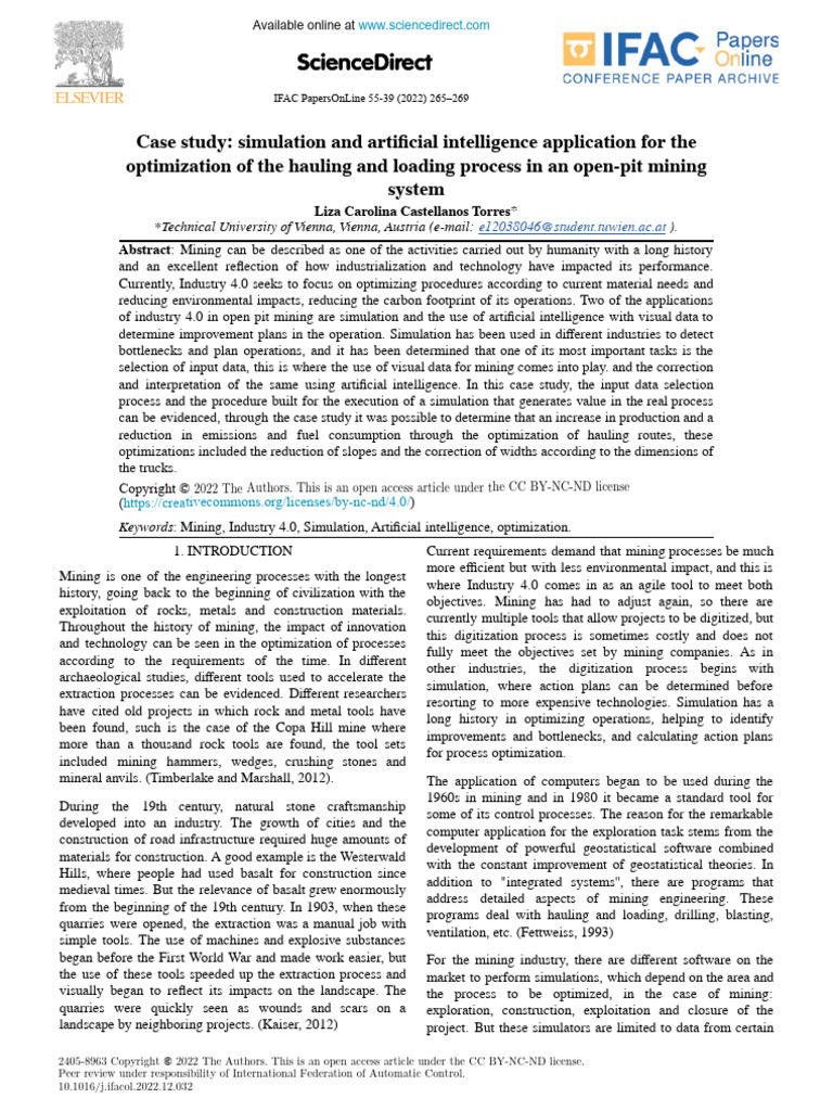 Simulation and AI Application For The Optimization of The Hauling and Loading Process in A Open ...
