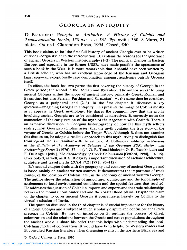 Georgia in Antiquity. A History of Colchis and J Transcaucasian Iberia ...