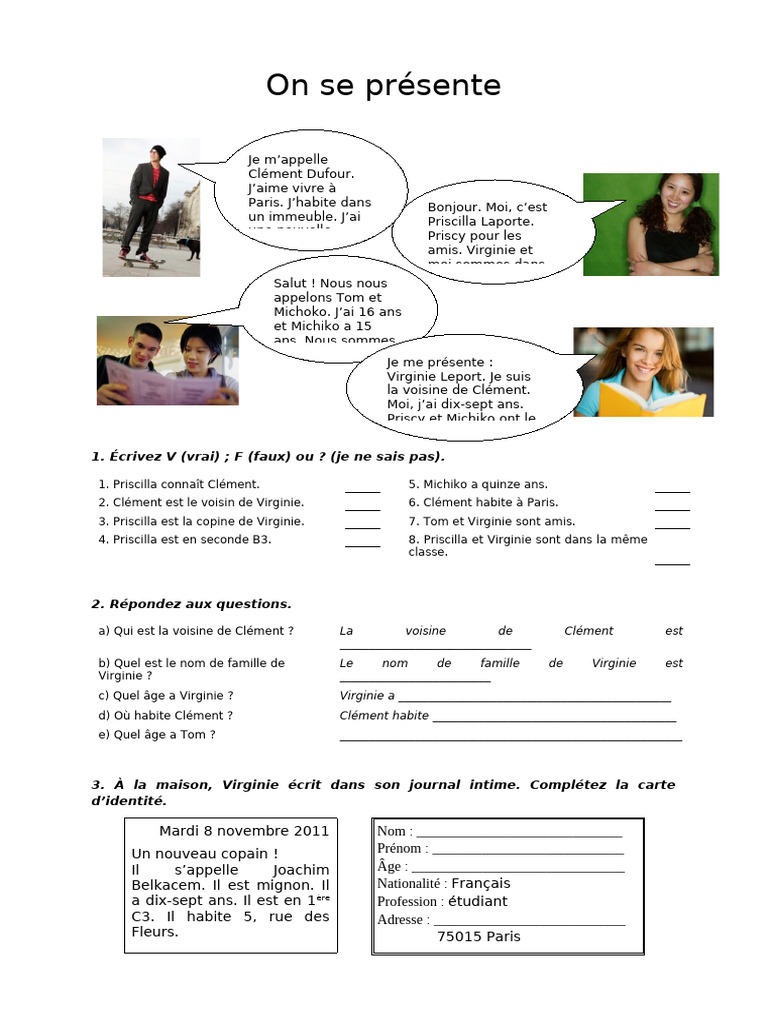 On Se Presente Comprehension Orale Feuille Dexercices - 34387 | PDF