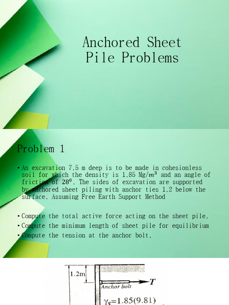 Anchored Sheet Pile Problems | PDF