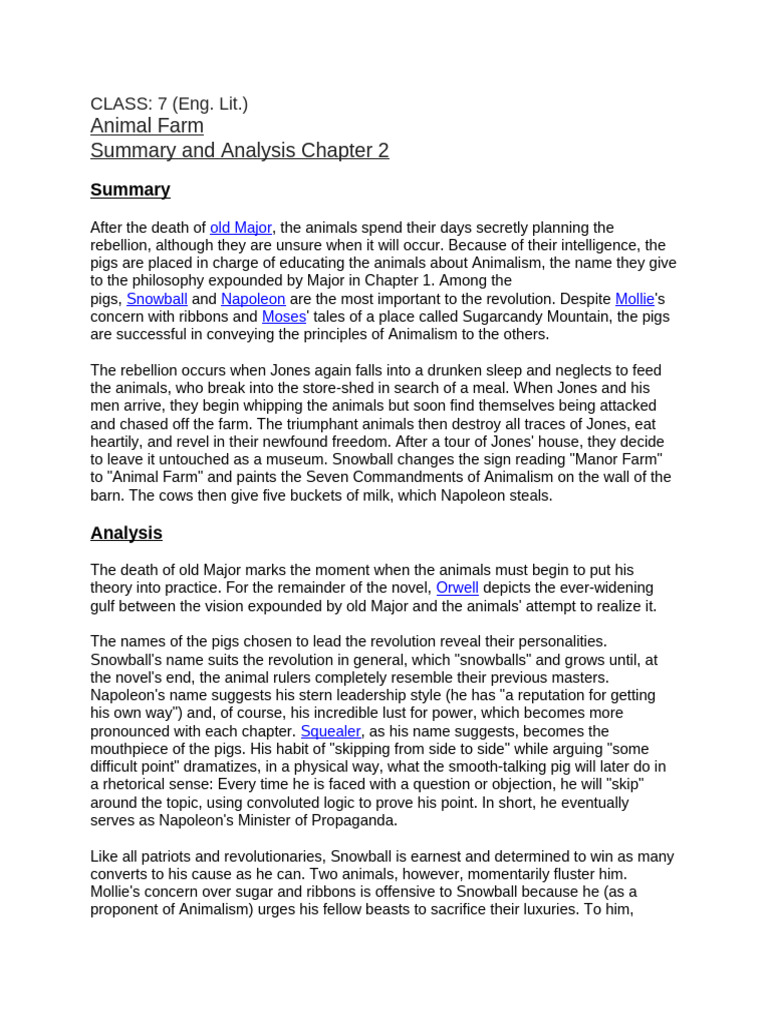 Animal Farm Chap 2 Summary and Analysis | PDF
