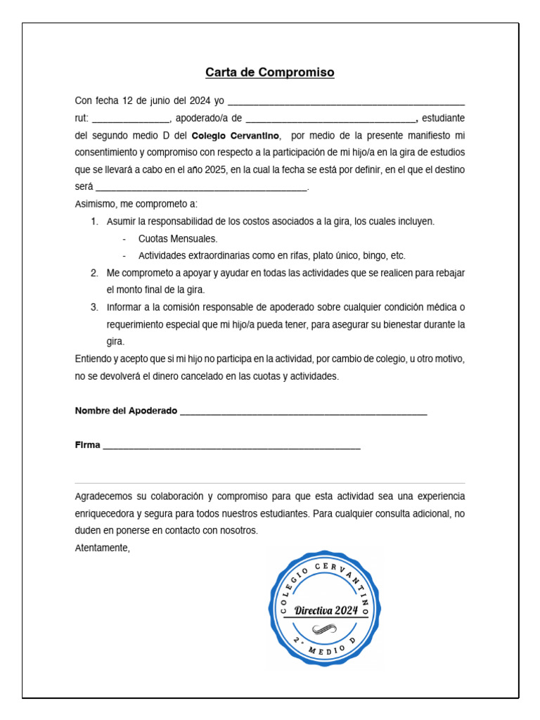 Carta de Compromiso. | PDF