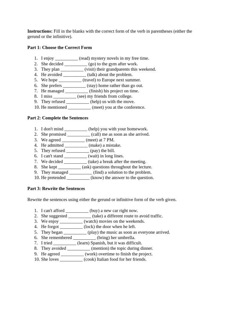 Gerund Infinitives Practice | PDF