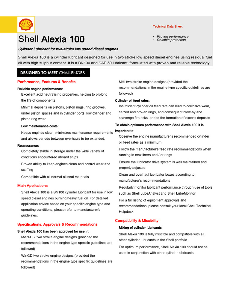 Shell Alexia 100 Data Sheet | PDF