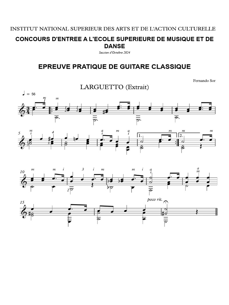 Epreuve de Guitare Concours D'entree A L'esmd 2024 | PDF