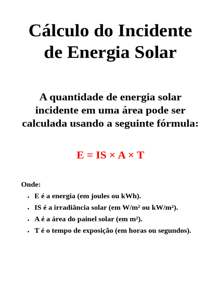 Cálculo Do Incidente de Energia Solar | PDF