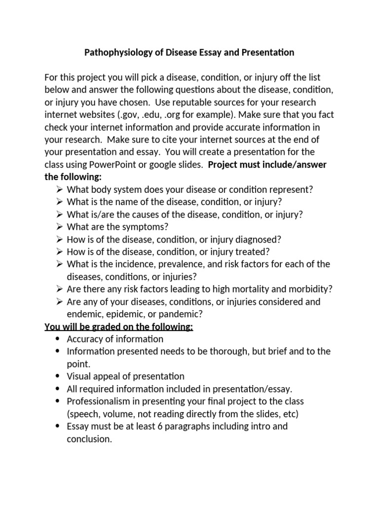 Pathophysiology of Disease Project | PDF